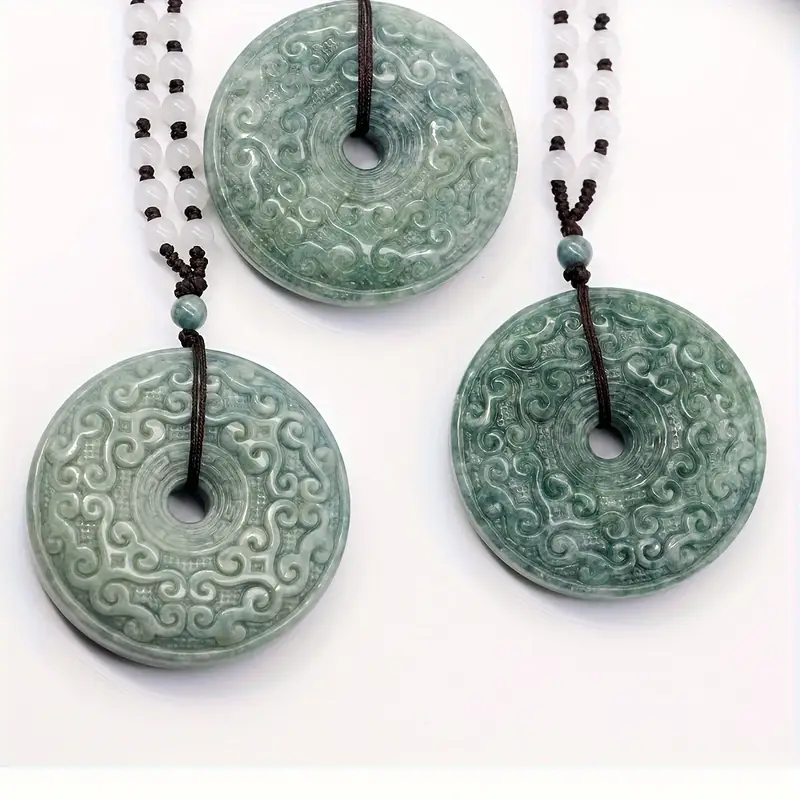 1pc 천연 옥 녹색 골동품 평화 버클 남자 펜던트 Neckalce 남자와 여자의 행운의 옥 펜던트 목걸이 Temu