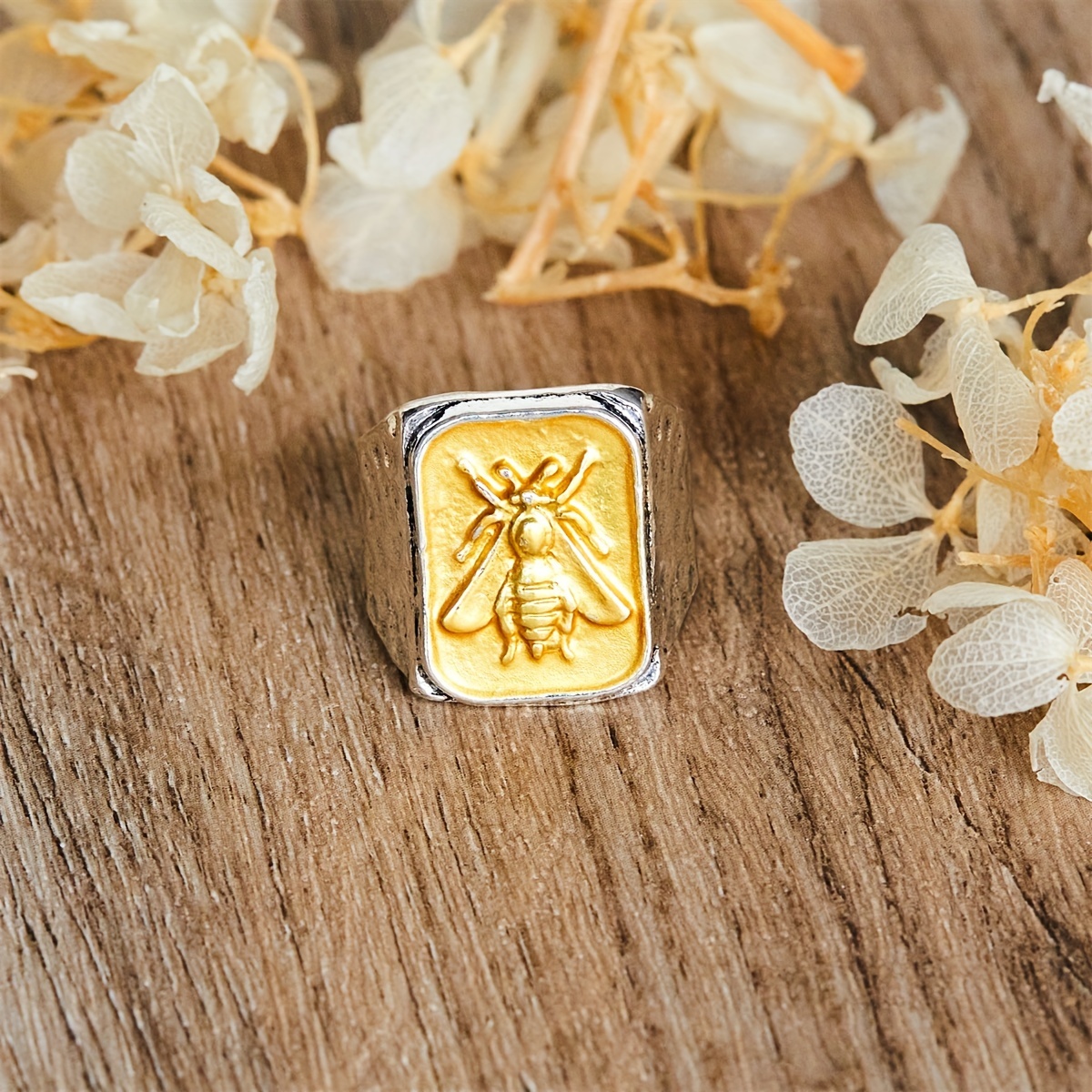 Silvery Vintage Ring Golden Bee Pattern Bohemian Style - Temu United ...