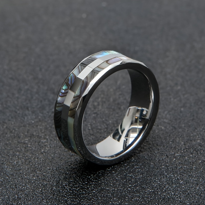 Fashion Personality Inlaid Abalone Shell Tungsten Steel Ring - Temu ...