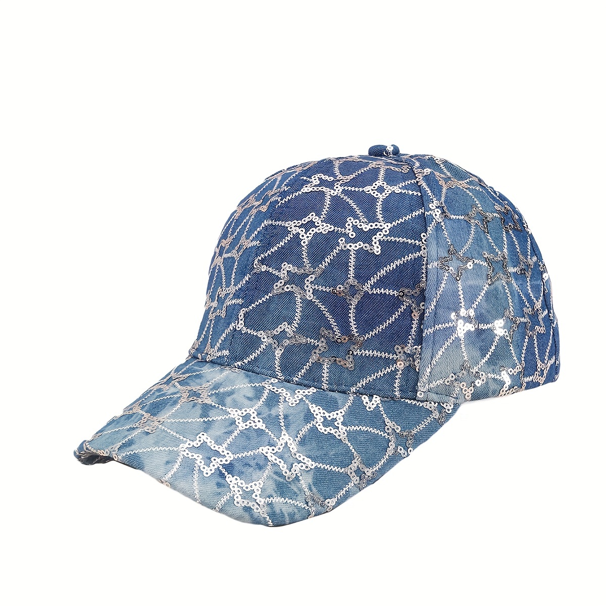Shiny Sequins Blue Trucker Hat Mesh Breathable Quick Drying - Temu ...