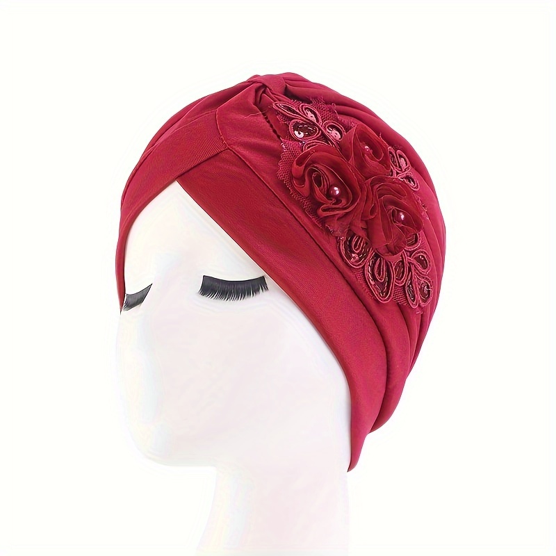 Sequin Flower Decor Turban Elegant Solid Color Head - Temu United Kingdom