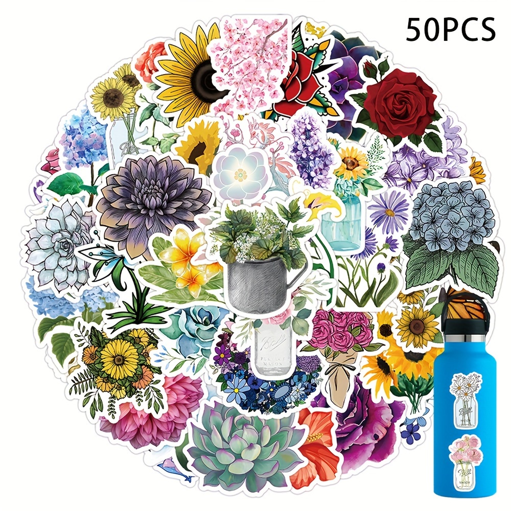 Fresh Flower Stickers Water Bottle Laptop Colorful Hat Magic - Temu New ...