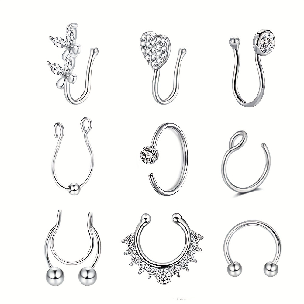 Nose Rings Stainless Steel Inlaid Cz Faux Piercing - Temu Australia