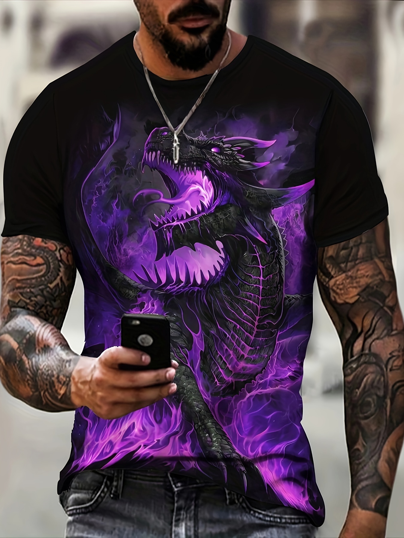 Short Sleeve Comfy T shirt Dragon 3d Pattern Print Men s - Temu Canada