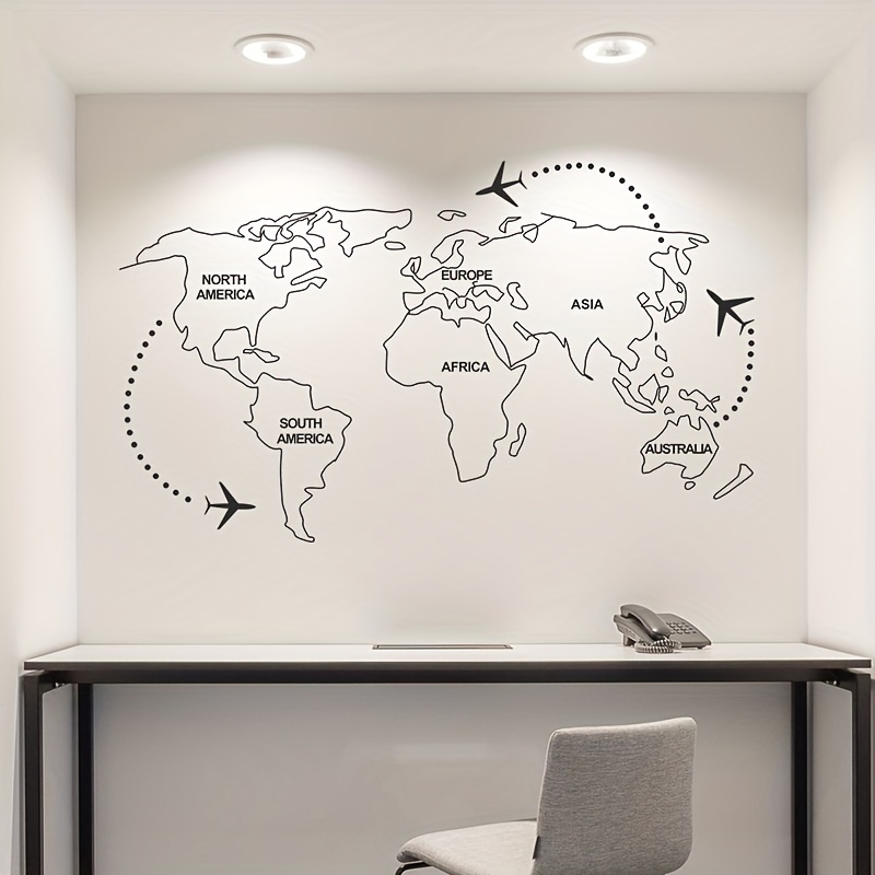 World Map Wall Sticker Minimalist Seven Land - Temu New Zealand