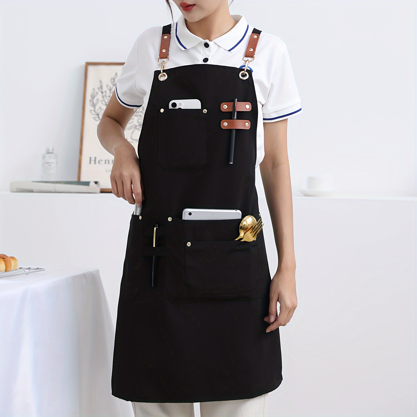 Canvas Waterproof Apron Four Pockets Perfect Restaurants - Temu