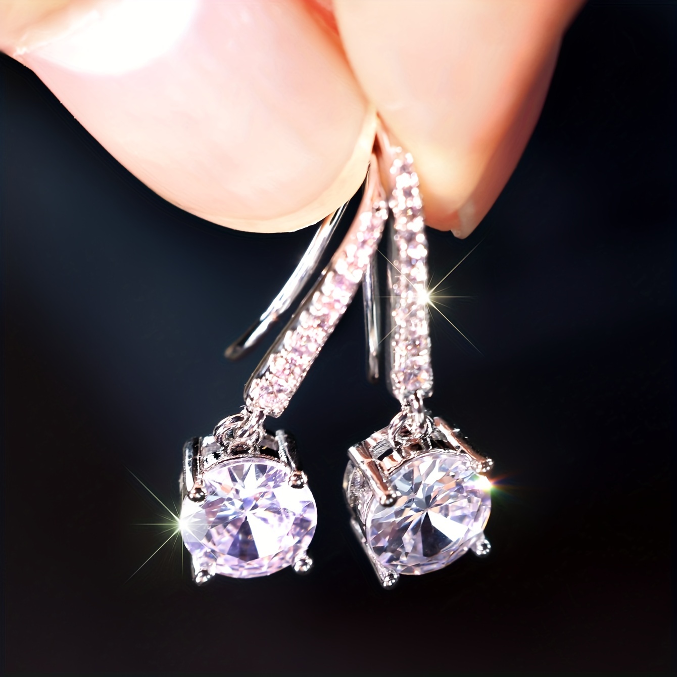 Drop Dangle Hoop Crystal Earring Wedding Anniversary Prom Fine Gift For ...