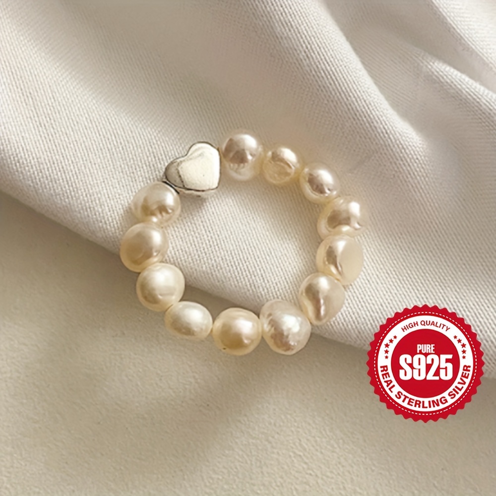 1pc 925 sterling silvery bead ring 18k gold plated heart - Temu Denmark