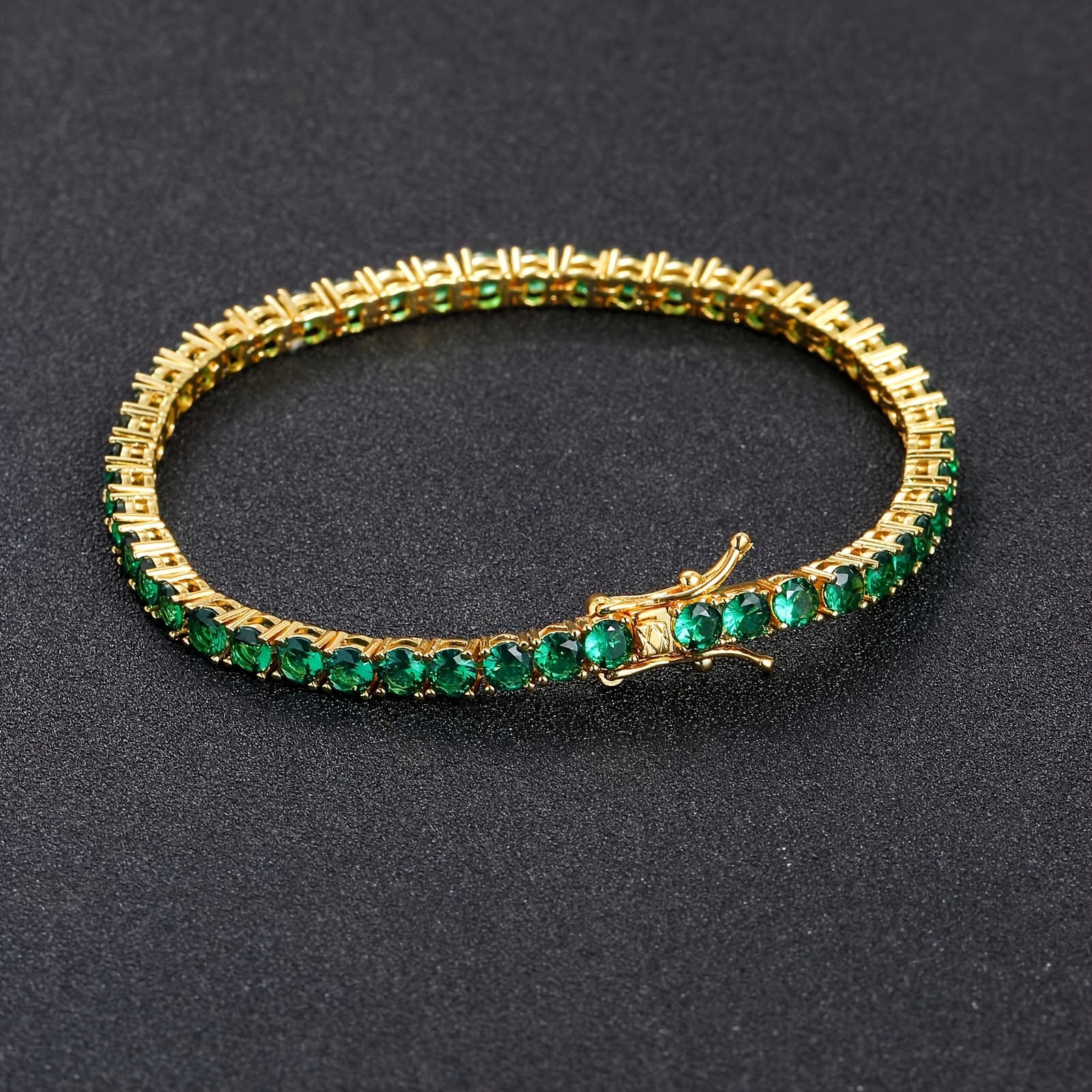 Hip Hop Green Zircon Tennis Chain Bracelet Simple Cool - Temu United ...