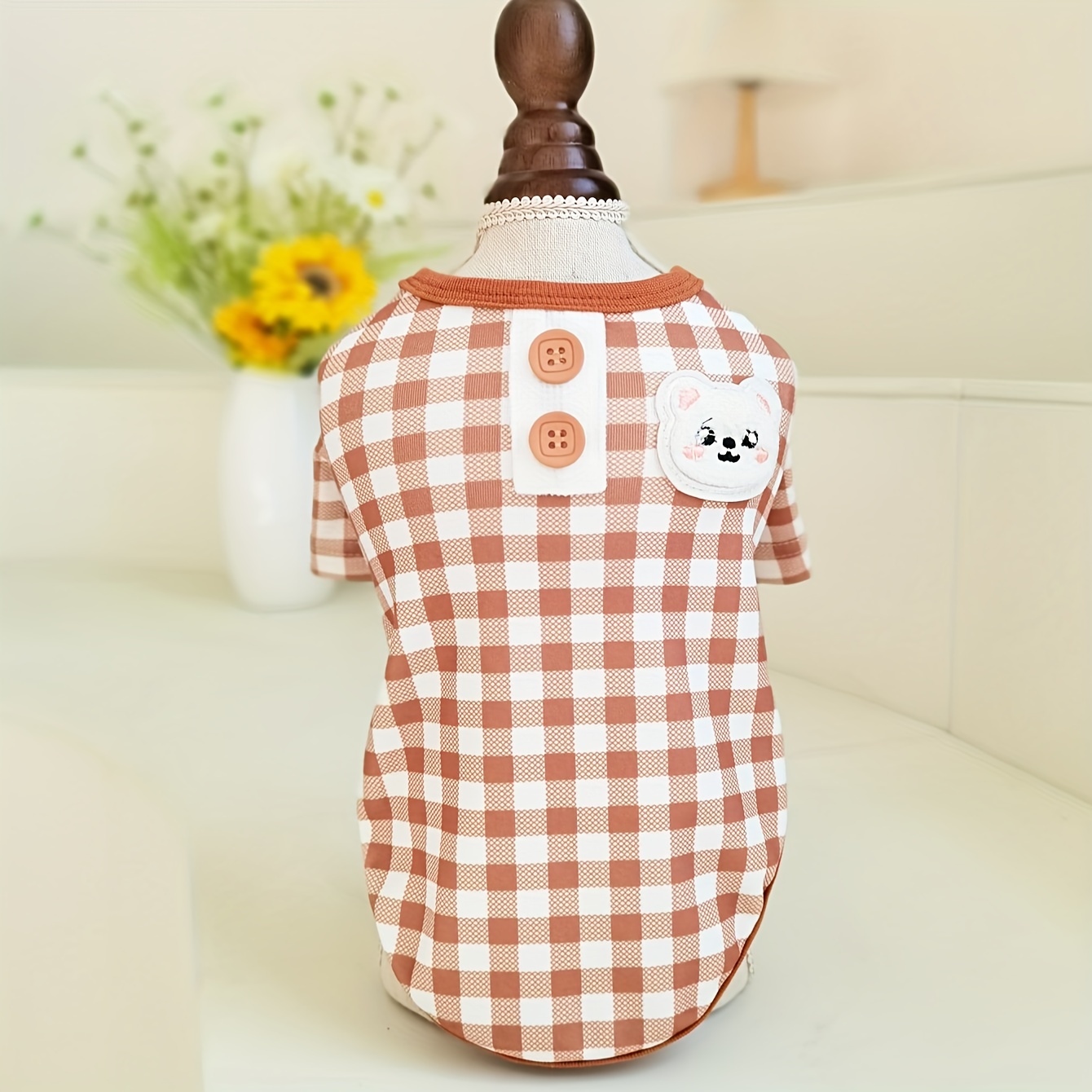 Pet Cute Plaid Clothes Cartoon Graphic Dog Pullover Puppy Cat Bottoming ...