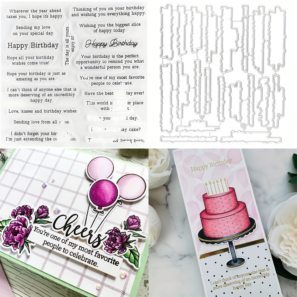Birthday Sentiments Stamp And Cutting Dies Set For Diy Scrapbooking ...