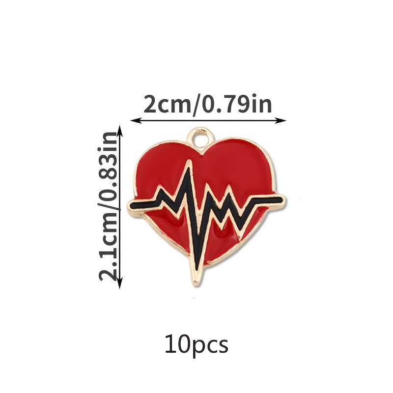 2 Colors Cute Red Love Heart Ecg Pattern Alloy Enamel - Temu United Kingdom
