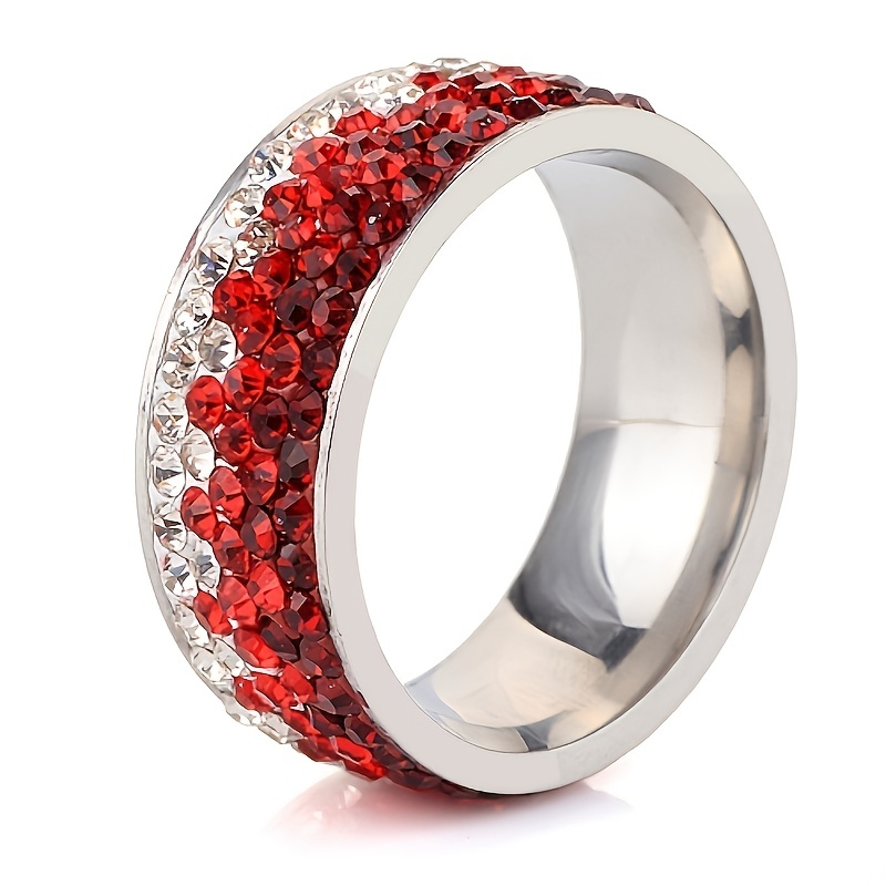 Versatile Cubic Zirconia Encrusted Stainless Steel Ring Red - Temu ...