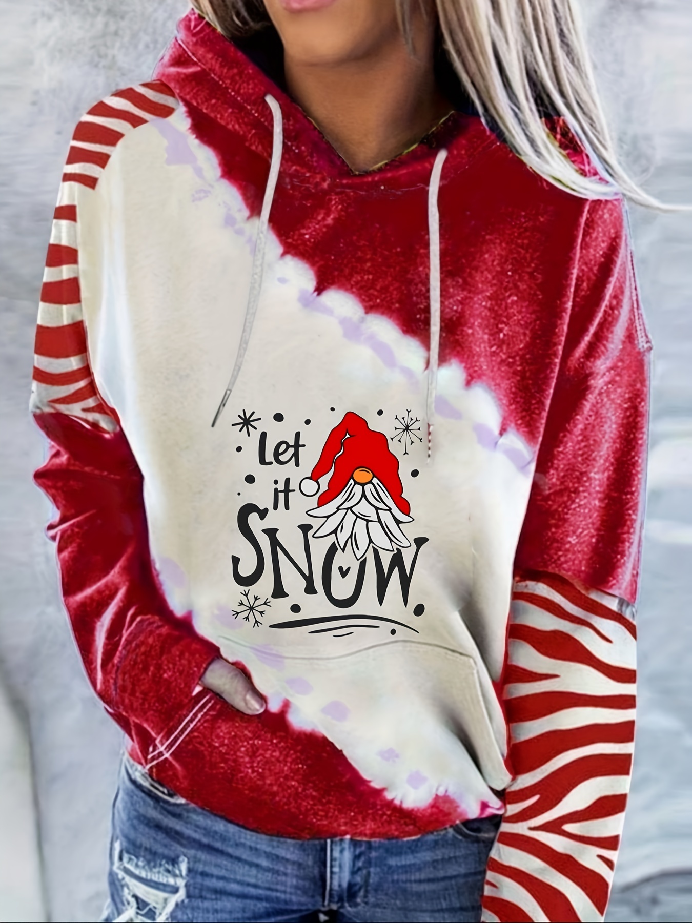 Christmas Kangaroo Pocket Drawstring Thermal Hoodie Casual - Temu