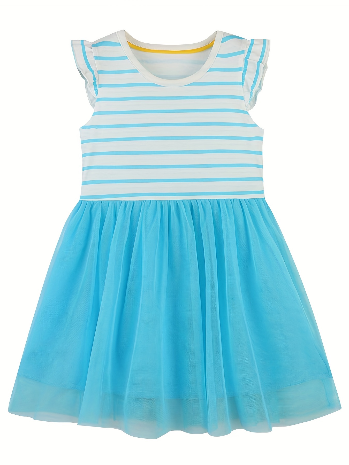 Toddler Girls Ruffle Trim Striped Graphic Mesh Princess - Temu Australia