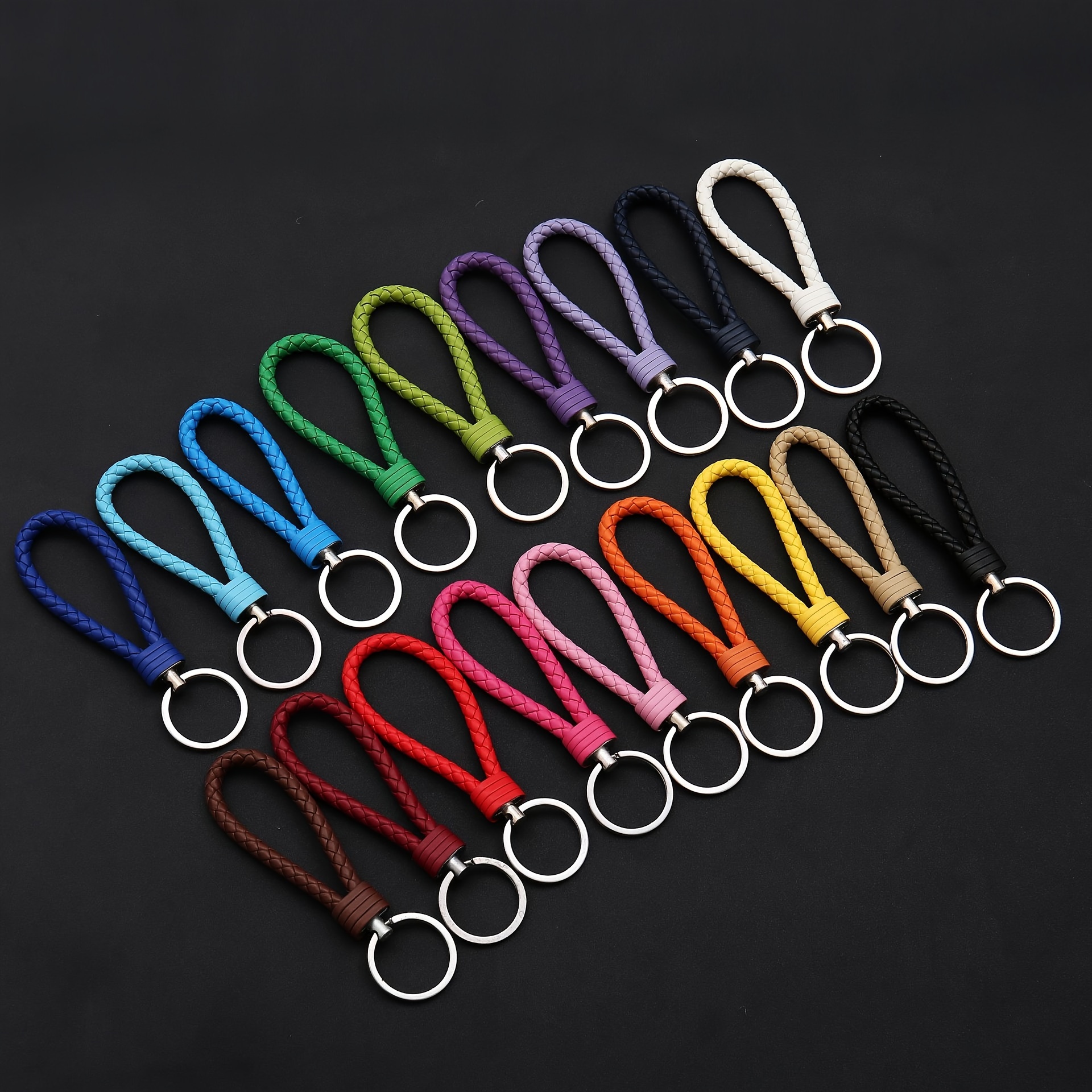 10pcs Leather Rope Keychain Woven Keychain Car Pendant Keyring ...
