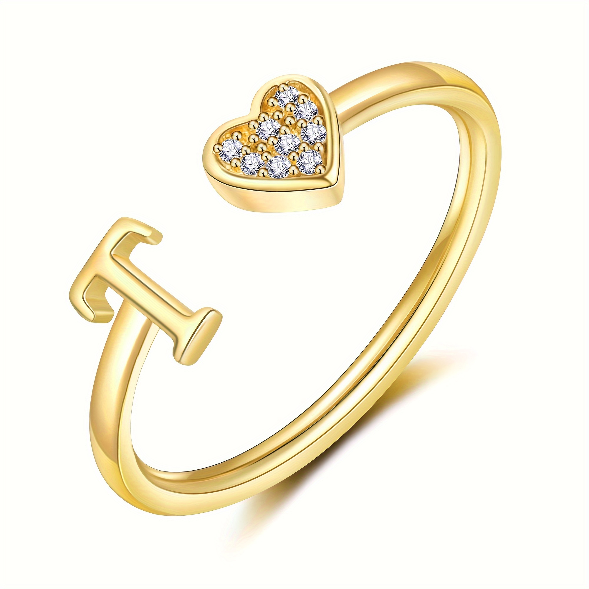 Heart Initial English Letter Ring Women Simple Heart Capital - Temu ...