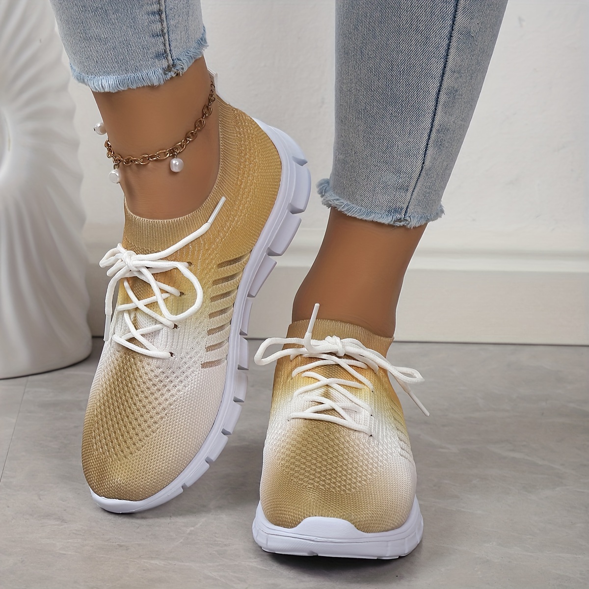 Women's Knitted Sports Shoes Fashion Lace Low Top Running - Temu United ...