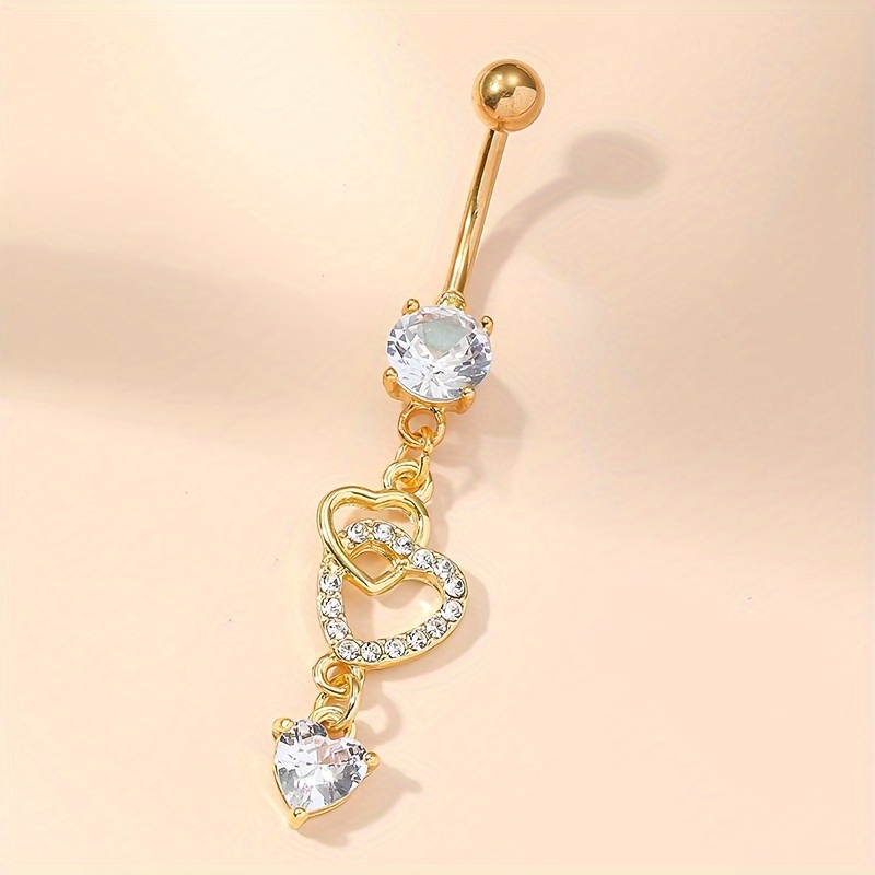 Men's Stainless Steel Cubic Zirconia Navel Ring Double Heart - Temu ...