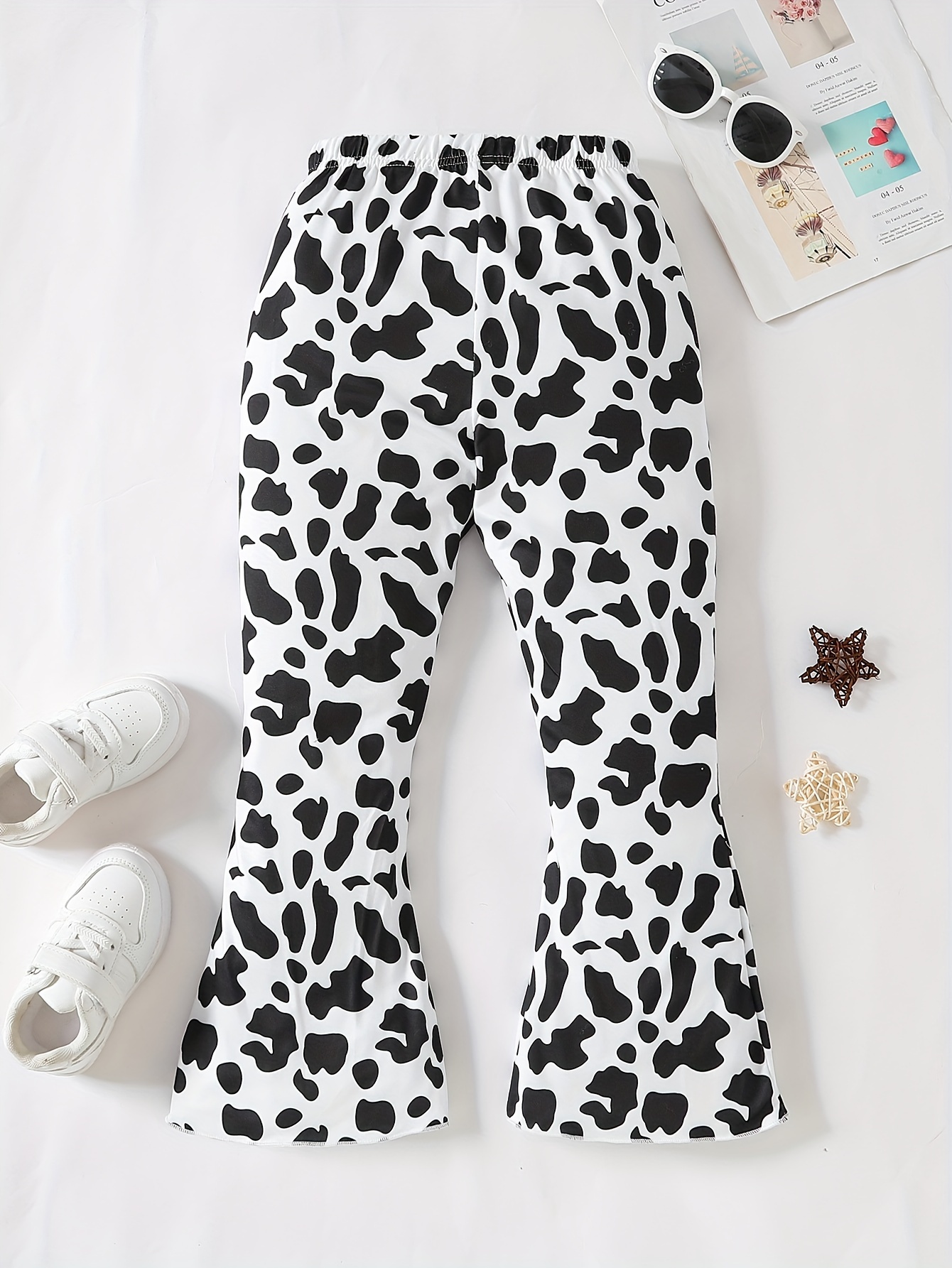 Girls' Cow Pattern Flared Pants Trendy Versatile Style - Temu Ireland