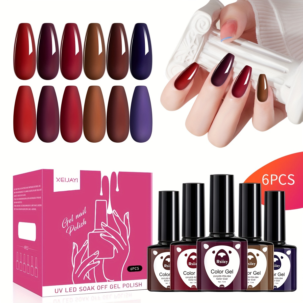 6 teiliges Gel nagellack set Herbst Winter rotbraun gel lack - Temu Germany