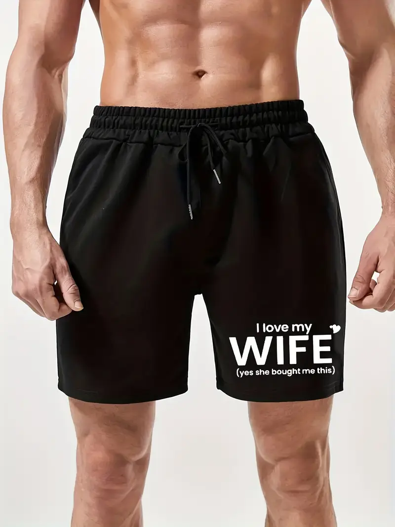 Mens Plus Size Streetwear Shorts I Love My Wife Graphic Print