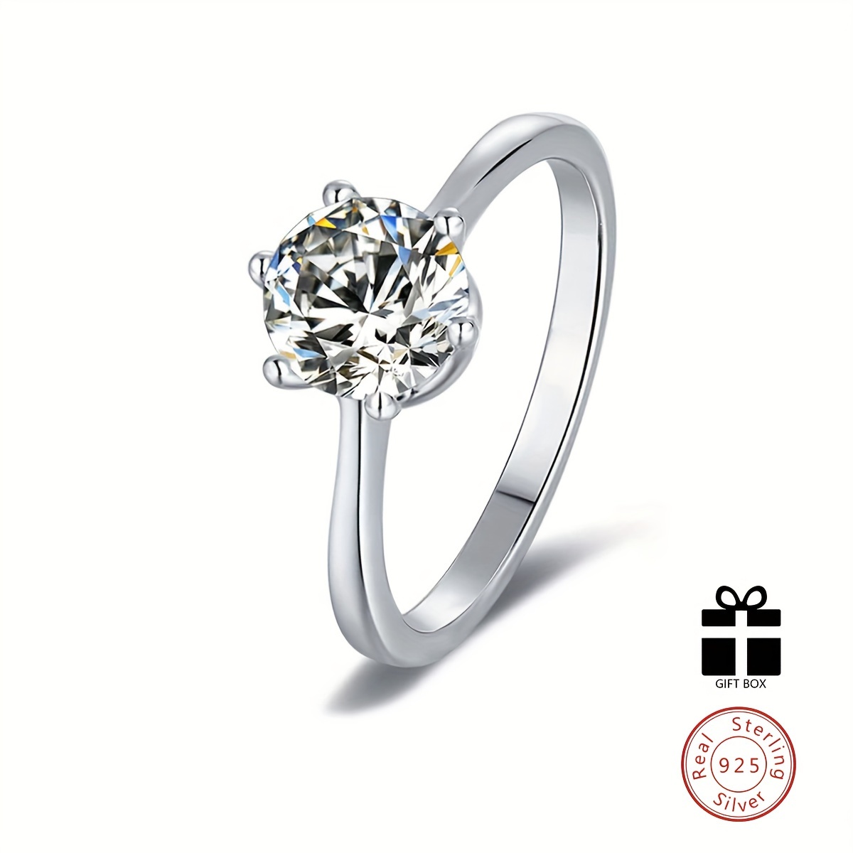 925 Silver White Round Zircon Wedding Ring Suitable Women's - Temu United Kingdom