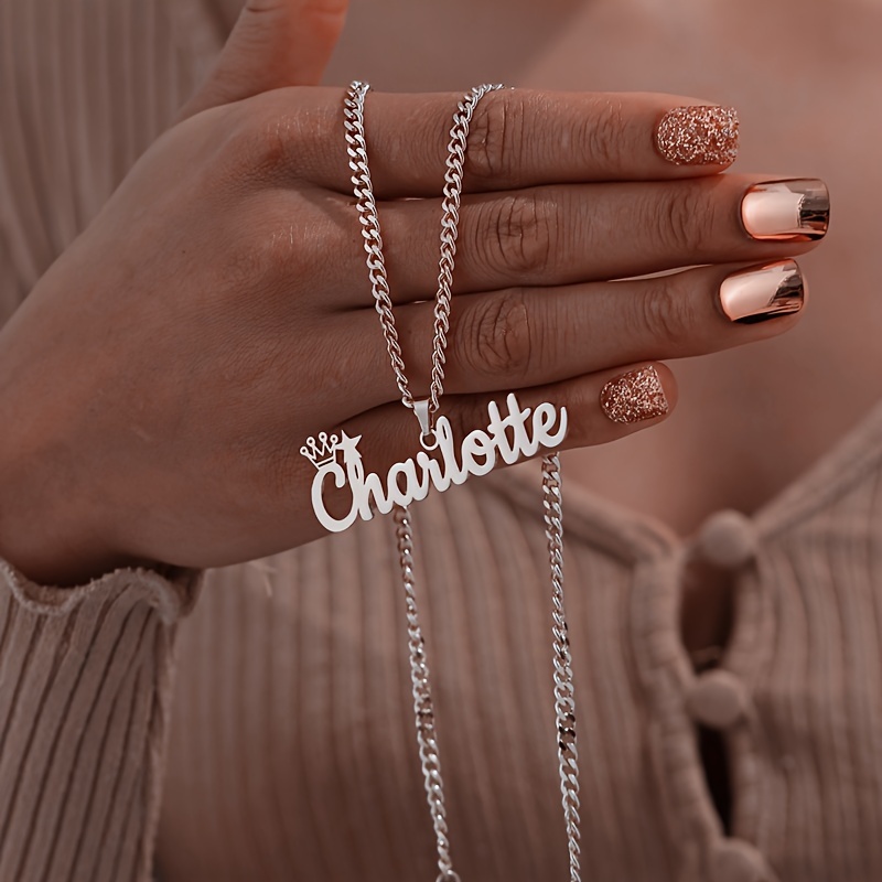 Customized Crown Name Necklace Personalized Stainless Steel - Temu ...