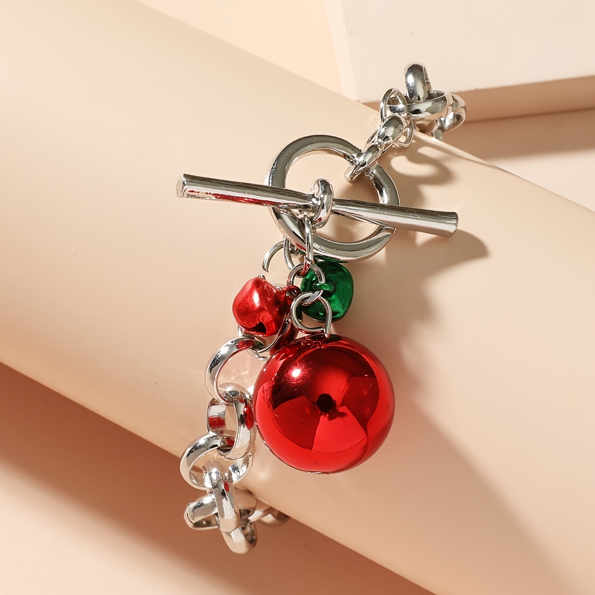 Red Green Bell Pendant Cuban Chain Bracelet Adjustable Ot - Temu Australia