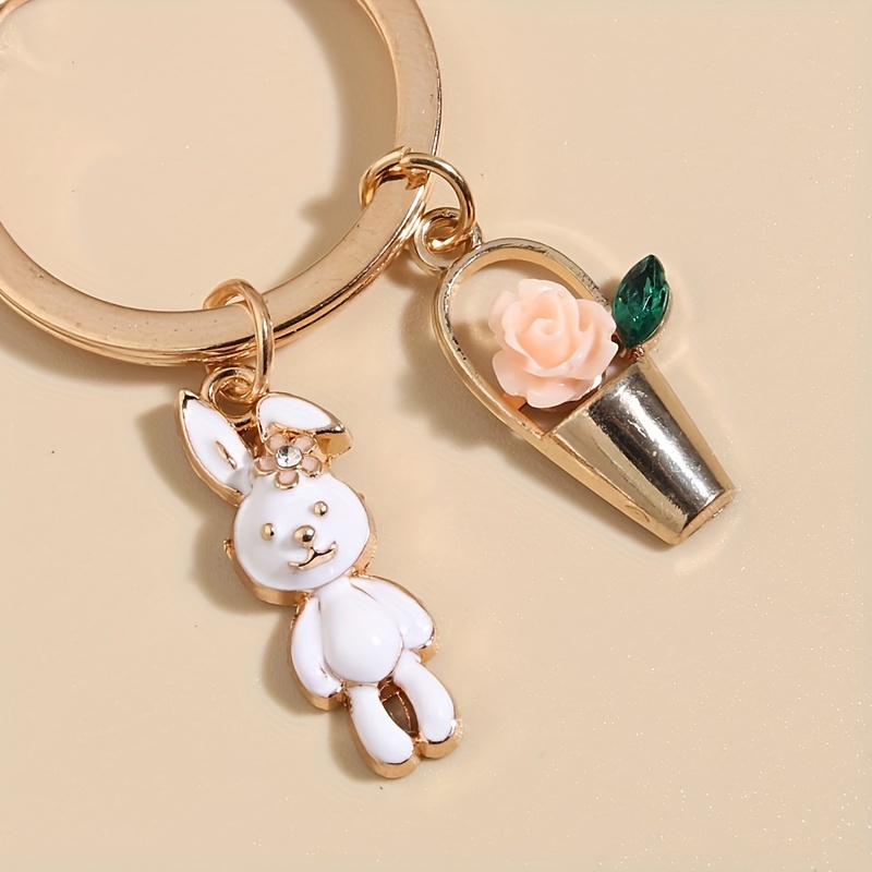 Cartoon Rabbit Flower Enamel Keychain Cute Animal Key Ring - Temu Australia