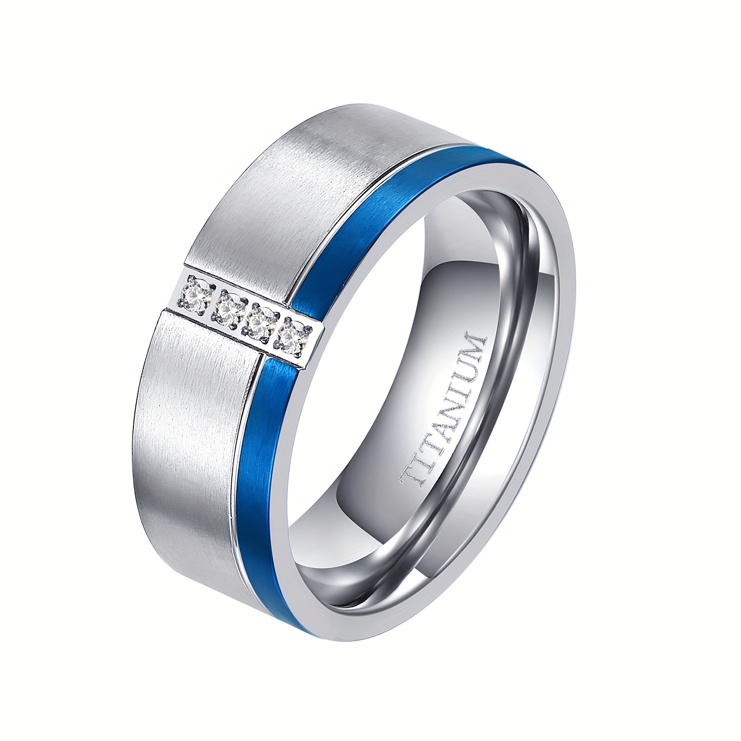 Width Round Aaa Cz Blue Plated Titanium Steel Men's Ring, Wedding Band ...