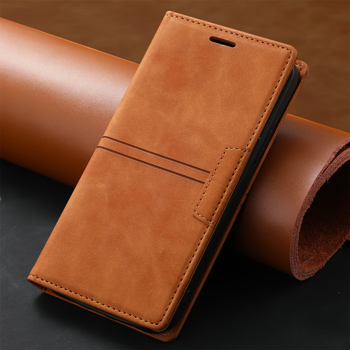 Faux Leather Card Slot Anti fall Phone Case Samsung Galaxy - Temu ...