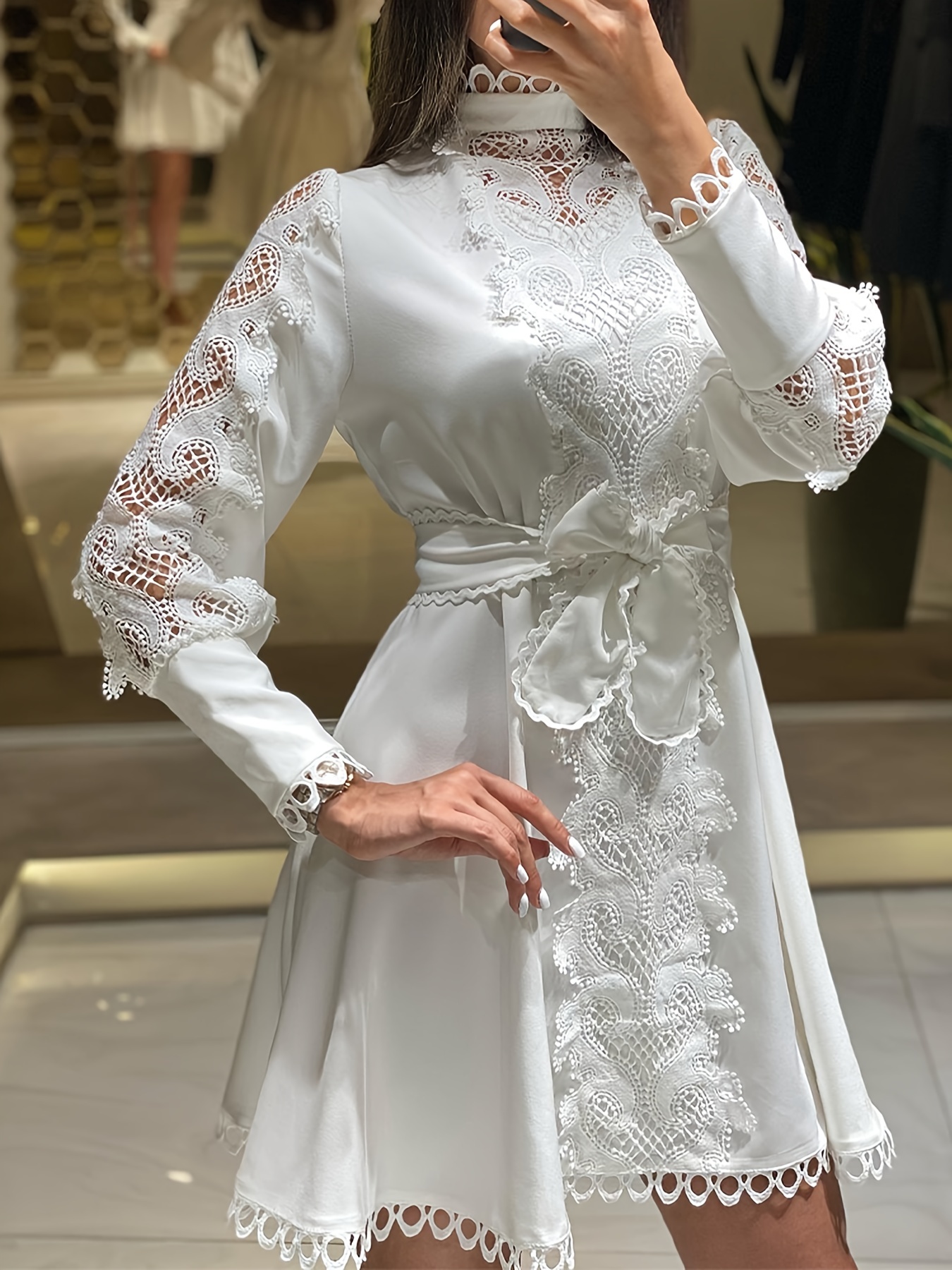 floral hem solid tunic tied dress elegant long sleeve midi - Temu Australia