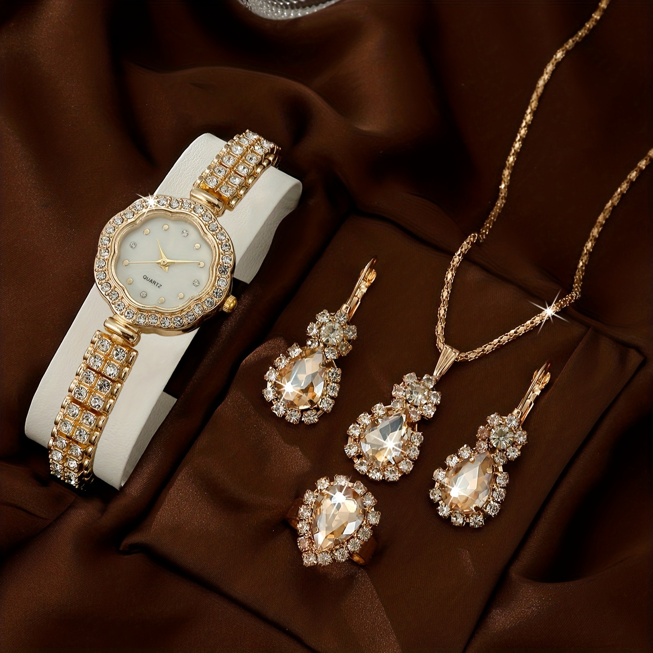 Women's Watch Flower Pointer Quartz Watch Luxury Rhinestone - Temu Portugal