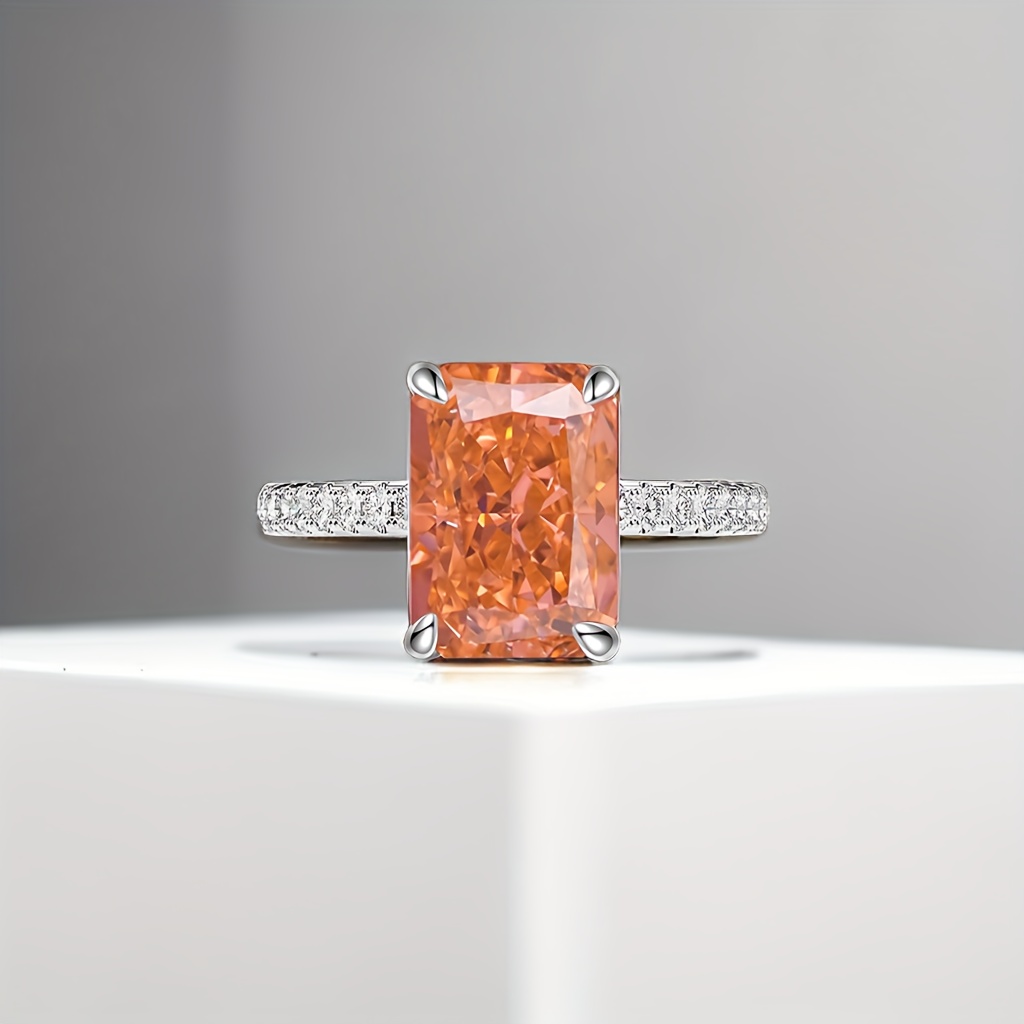 8*10 Rectangulaire Ice Cut Orange Morgan Orange 925 Argent - Temu France