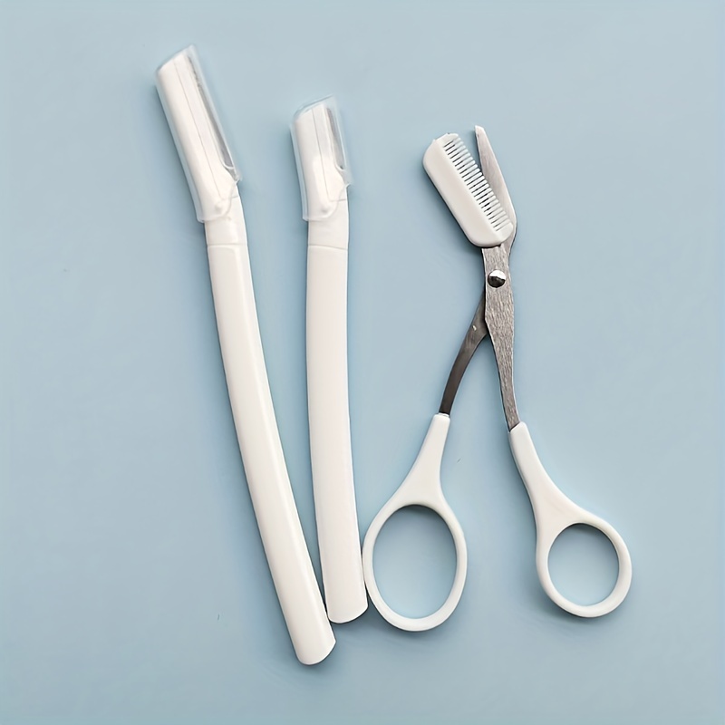 Eyebrow Trimmer Set Scissors Comb Stainless Steel Razor - Temu New Zealand