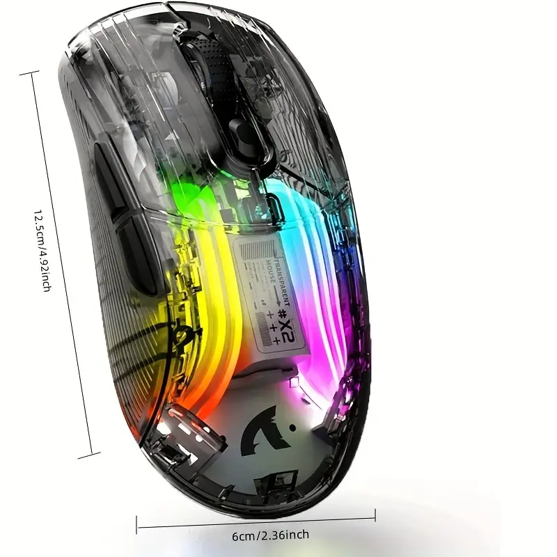 완전한 투명 디자인의 무선 게이밍 마우스 더블 모드 24gbt 마우스 3d Rgb 백라이트 7개의 버튼이 Temu