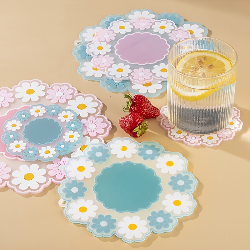 Daisy Shaped Silicone Coasters Drinks 3d Flowers Coaster - Temu