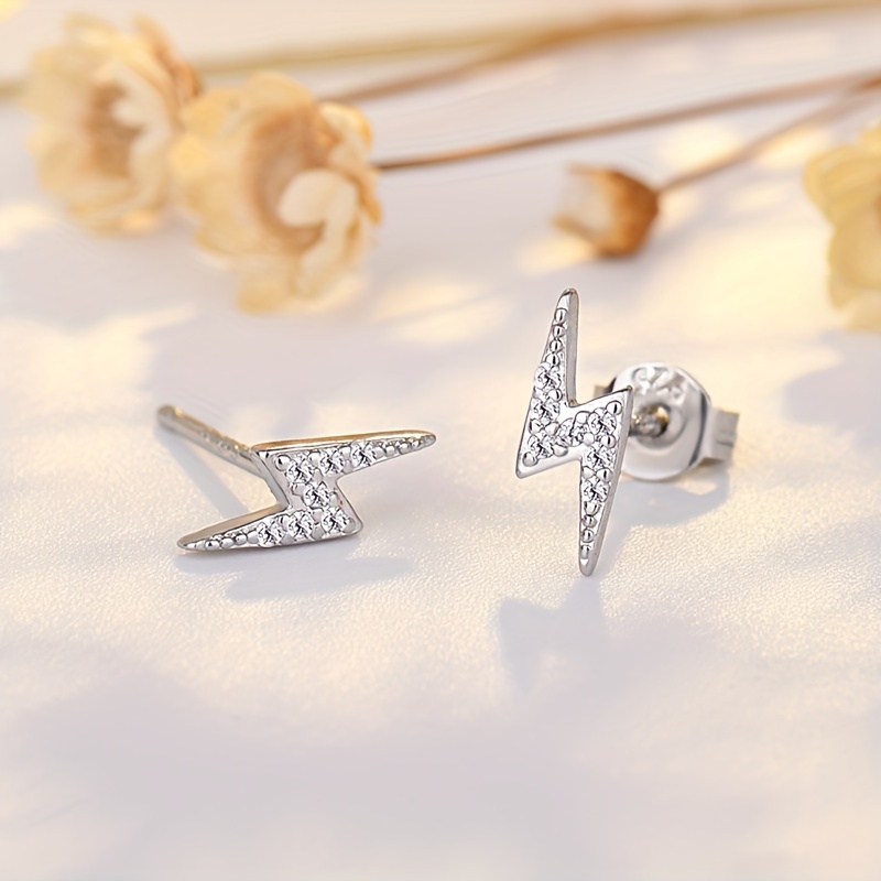 Cubic Zirconia Lightning Stud Earrings Men Hip Hop Punk - Temu United Kingdom