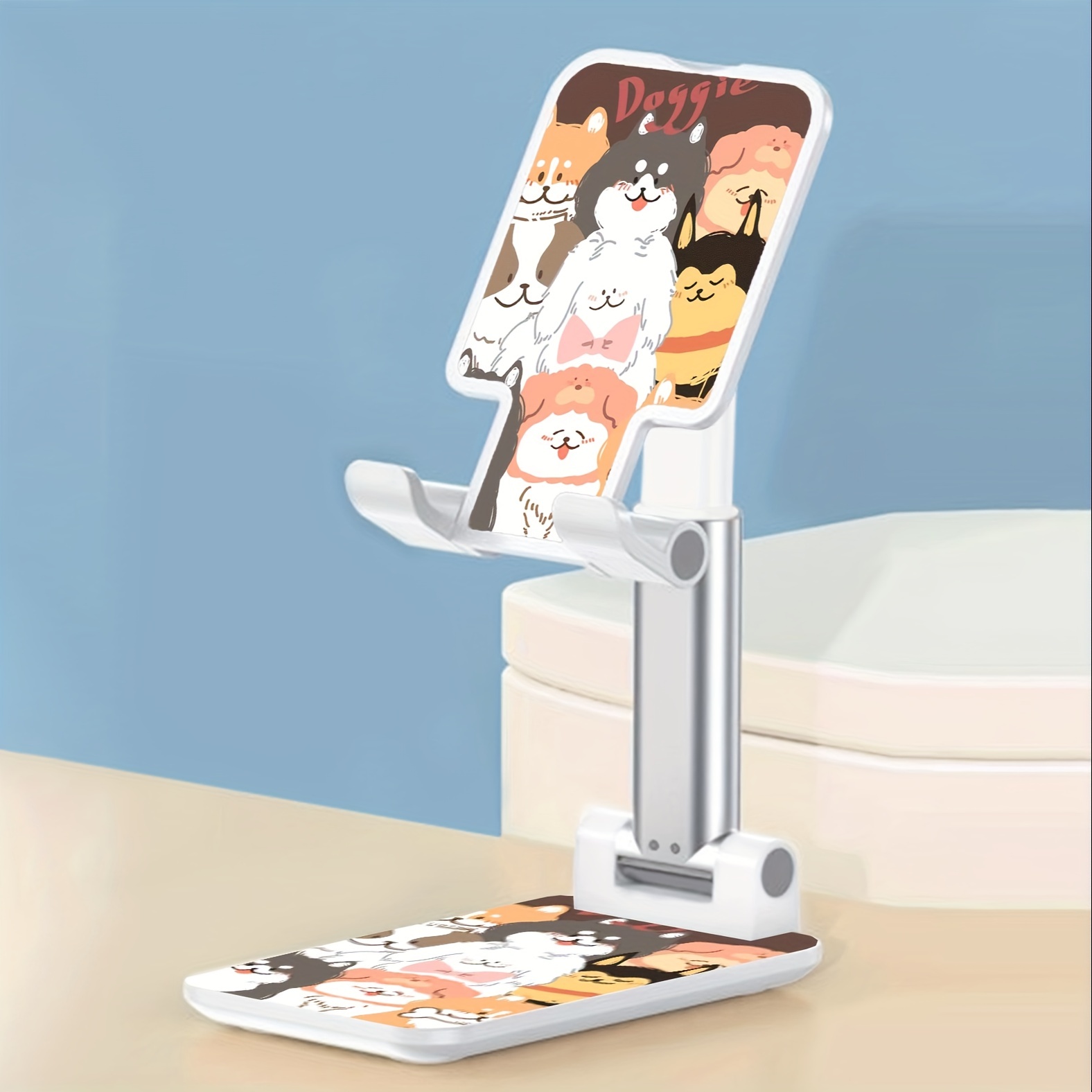 1pc Cartoon Bowknot Smiling Dog Mobile Phone Holder Desktop Lift Fold ...