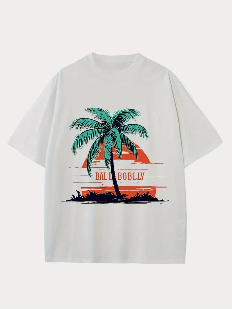 Coconut Tree Print Mens Street Daily Cotton T Shirt For Temu Australia