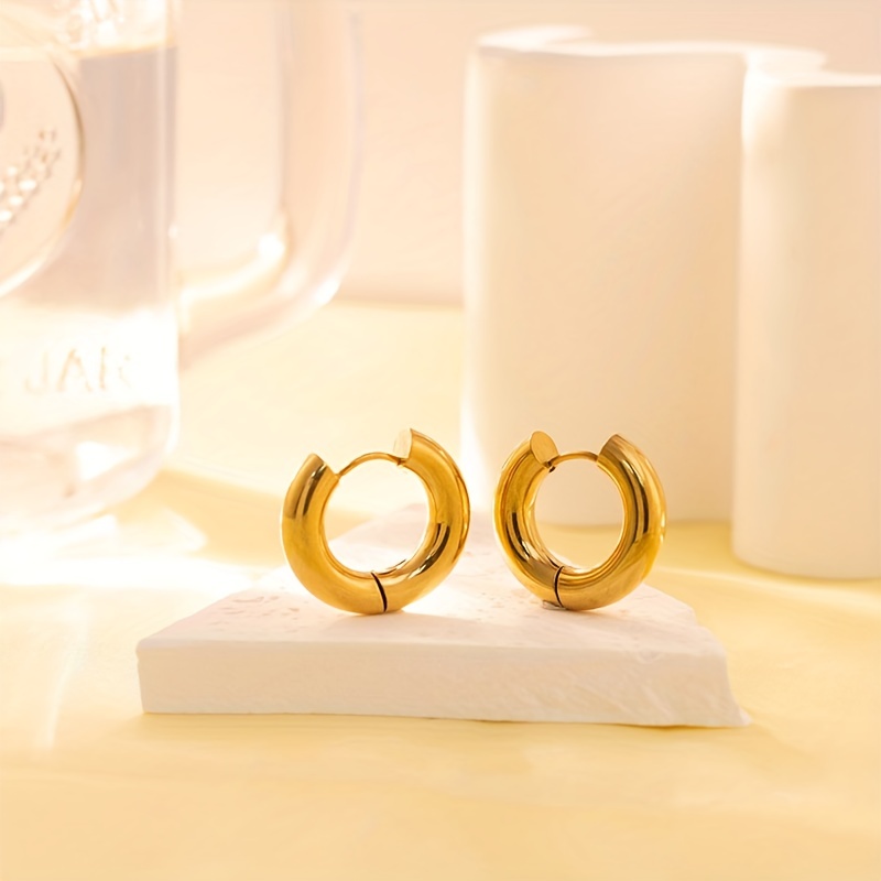 Mini Glossy Hoop øreringe rustfrit stål 18K forgyldte - Temu Denmark