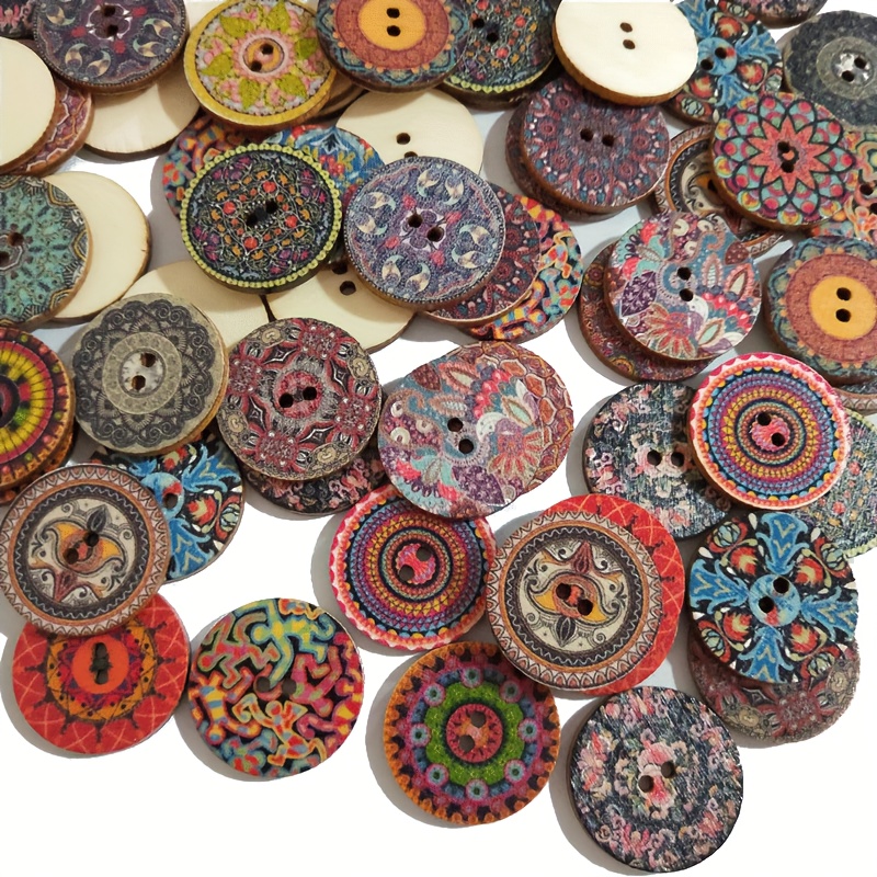 50pcs retro wooden buttons 2 holes for sewing clothing button diy ...