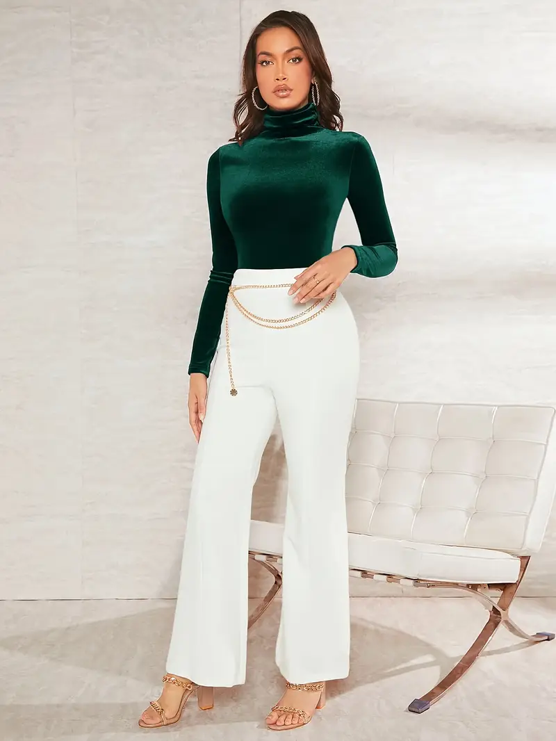 Solid Velvet Mock Neck T Shirt Casual Long Sleeve Slim Top Temu