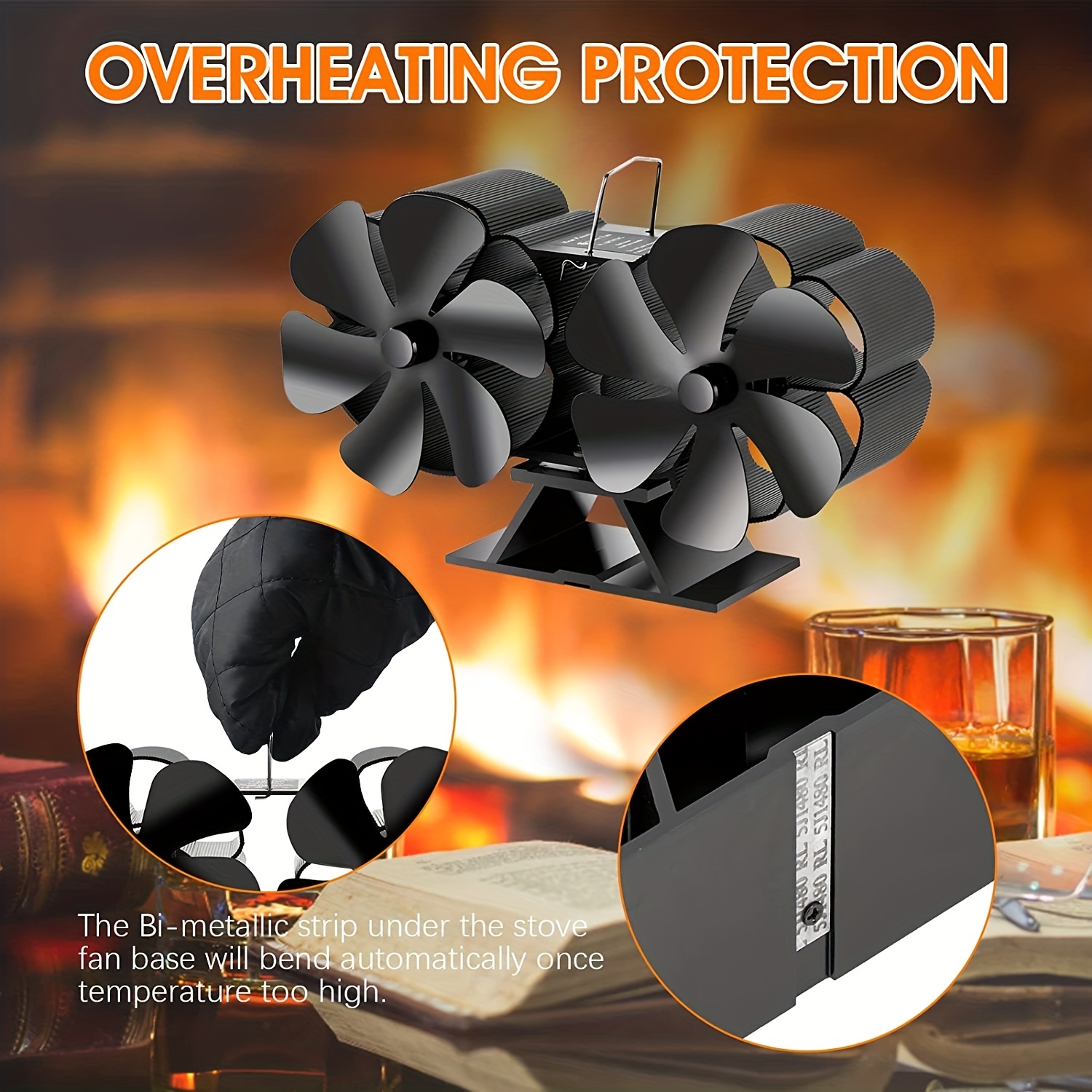 1ks ventilátor krbových kamen, krbový ventilátor s rukavicemi 12 ...