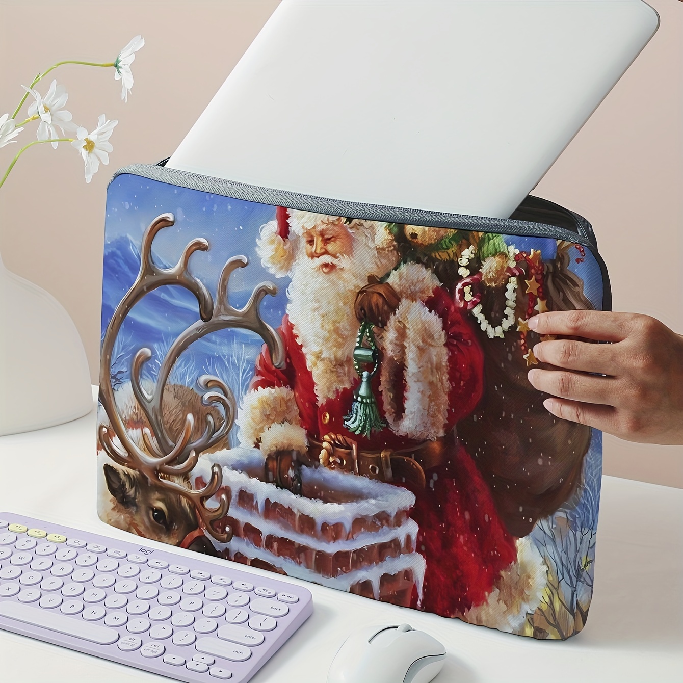 Elk Santa Printed Laptop Bag Soft Cover For Laptop - Temu Canada