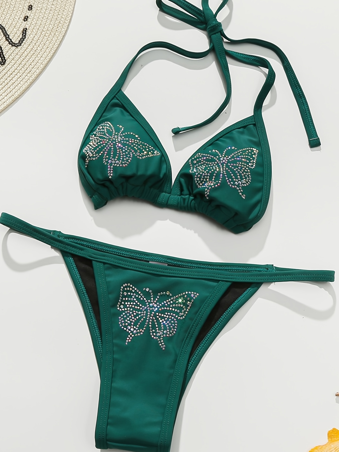 Butterfly Rhinestone Triangle Halter Neck Line Side High Cut - Temu