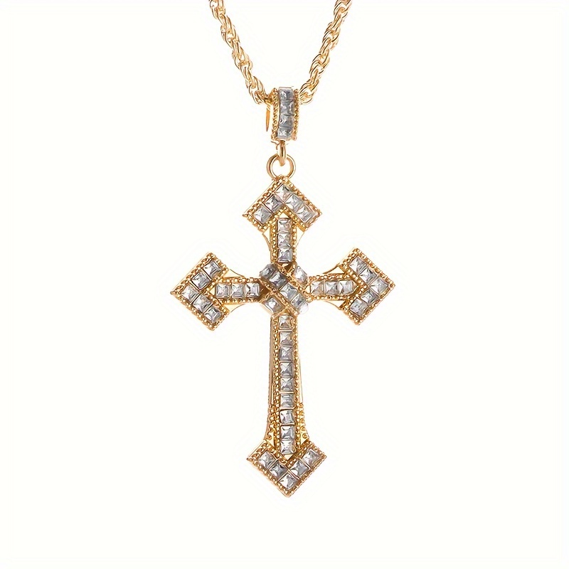 Unisex Shiny Rhinestone Cross Pendant Necklace Fashion Party - Temu ...