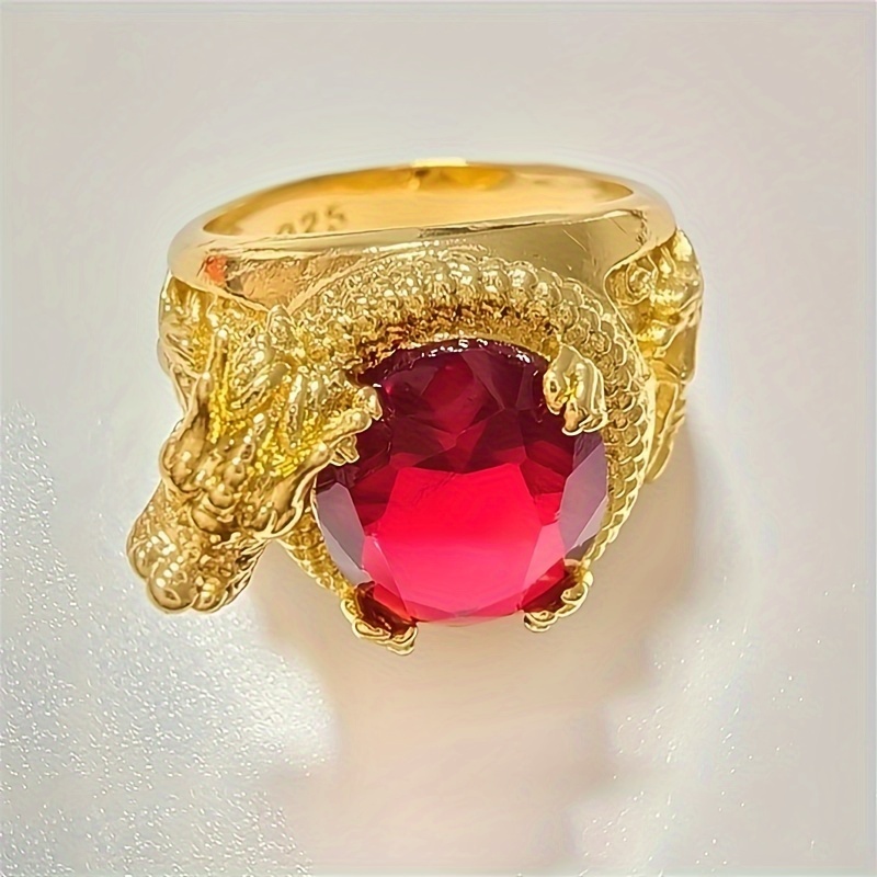 Carved Alloy Inlaid Synthetic Ruby Ring Golden Dragon - Temu United Kingdom