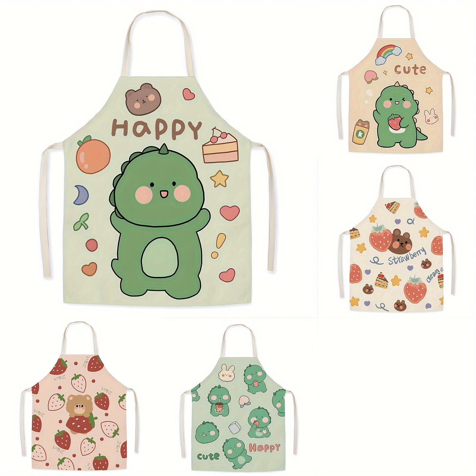 Kitchen Apron Cartoon Style Cute Dinosaur Bear Pattern - Temu Australia